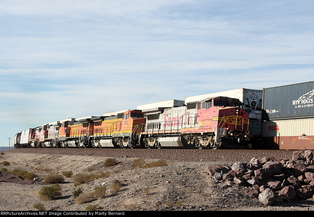 All Ex-ATSF Running Fast With Mixed Freight in the Desert